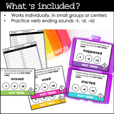 Past Tense Verb Ending Pronunciations Task Cards -t -d -id – Hot ...
