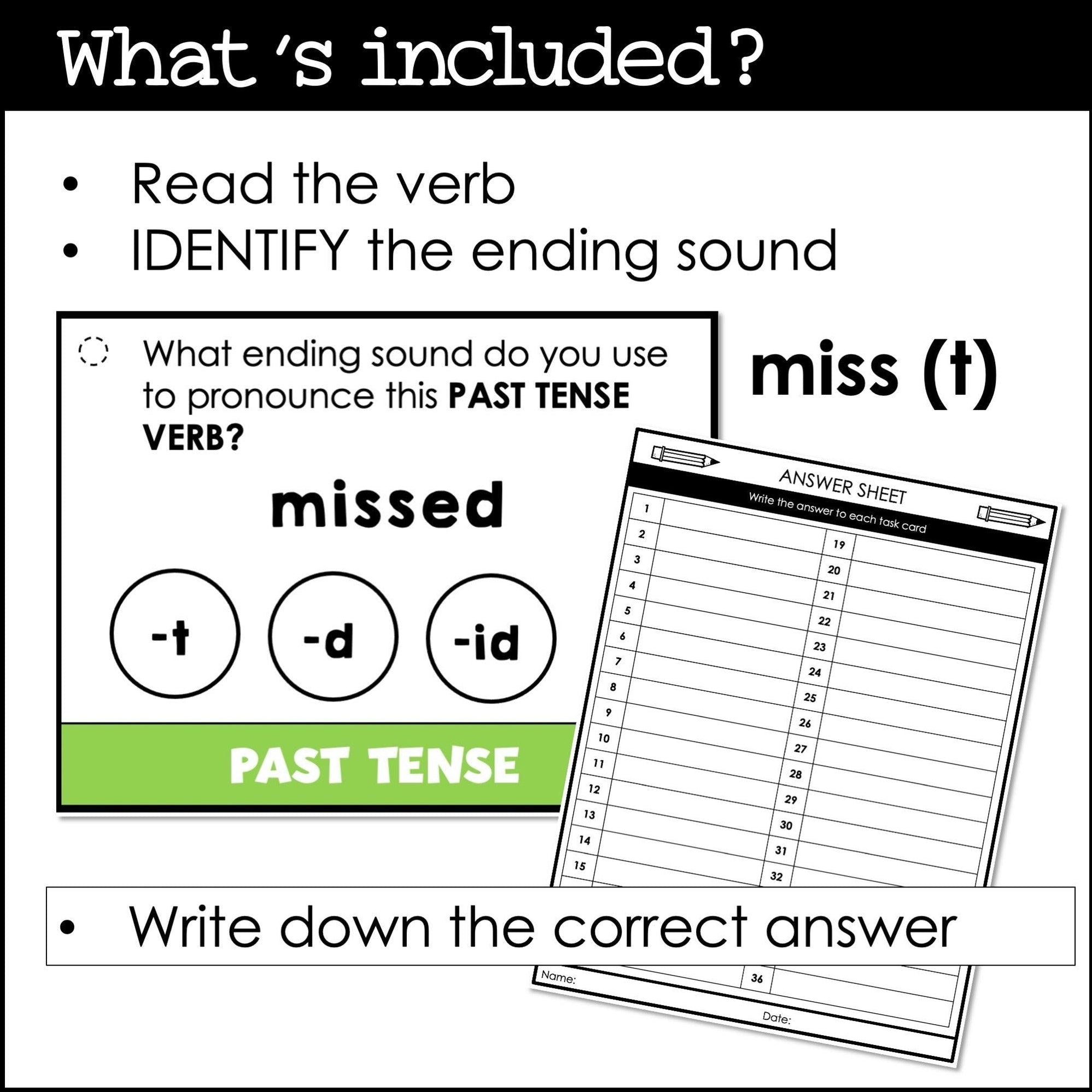Past Tense Verb Ending Pronunciations Task Cards -t -d -id – Hot ...