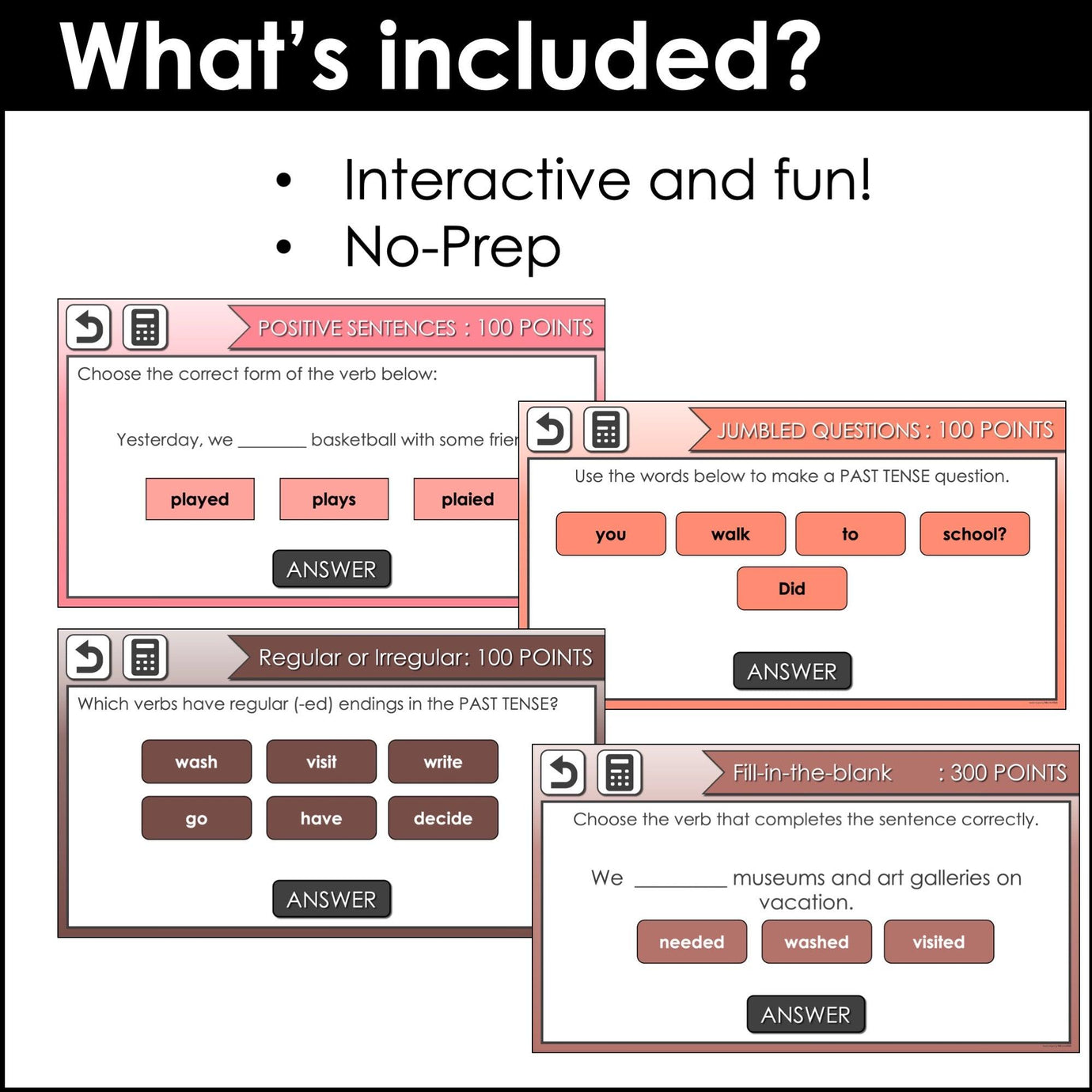 Regular Verb Game Show | Past Tense Verb Review