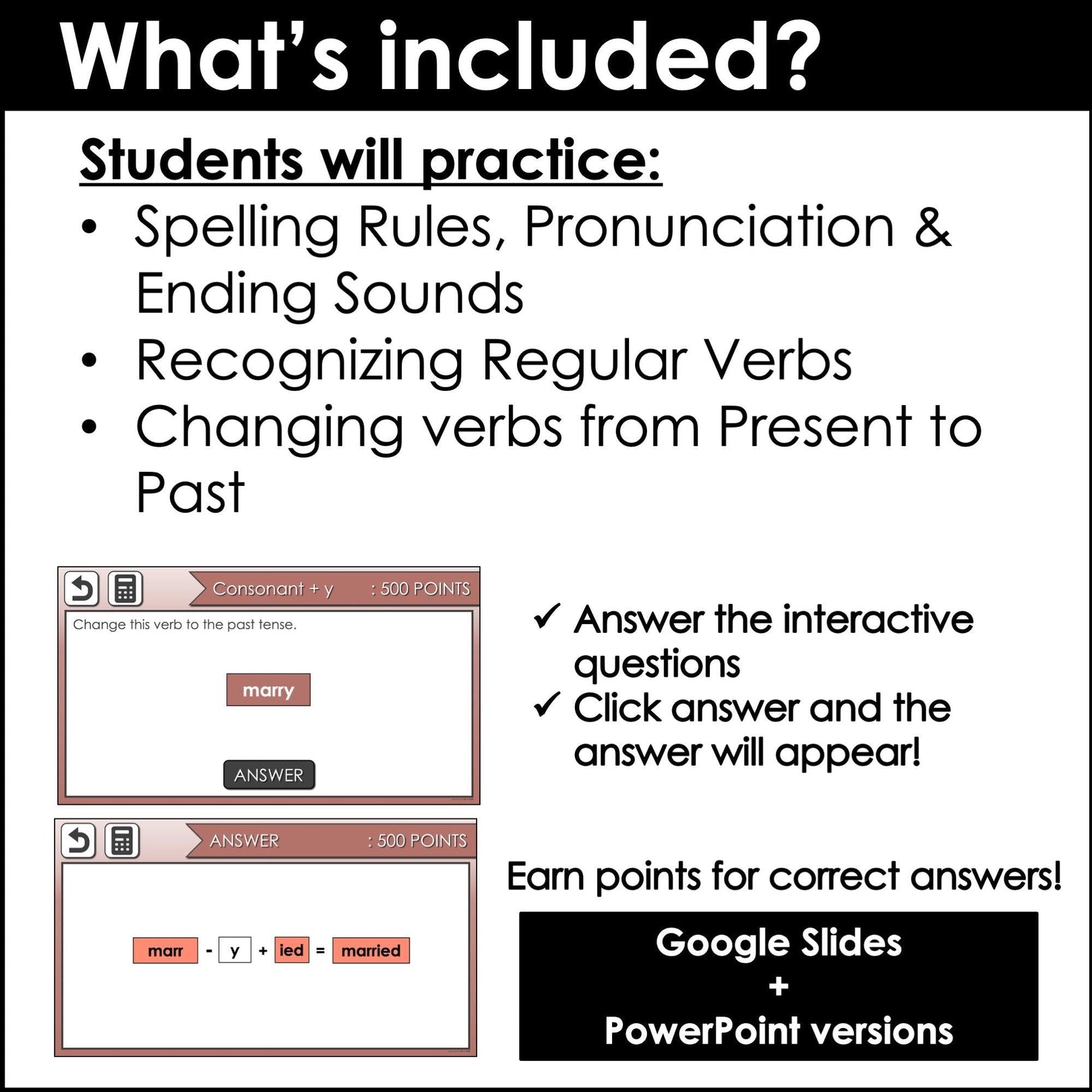 Regular Verb Game Show | Past Tense Verb Review