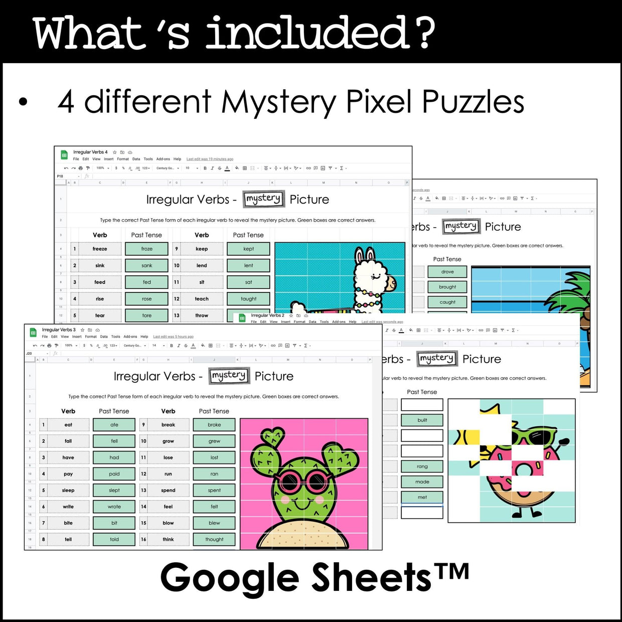 Irregular Verb Pixel Puzzle on Google Sheets™