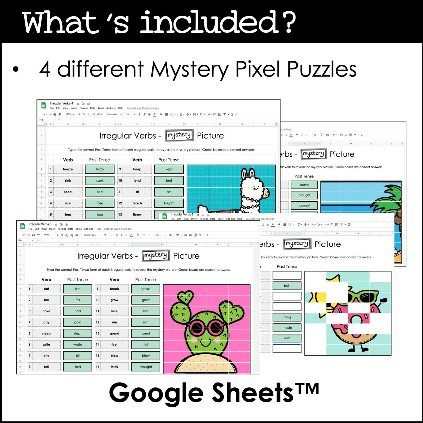 Irregular Verb Pixel Puzzle on Google Sheets™