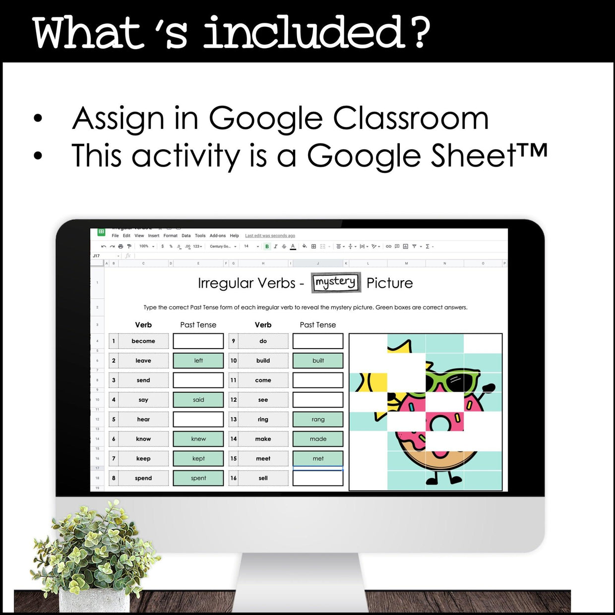 Irregular Verb Pixel Puzzle on Google Sheets™