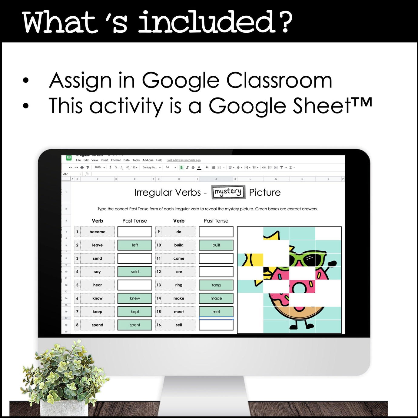 Irregular Verb Pixel Puzzle on Google Sheets™