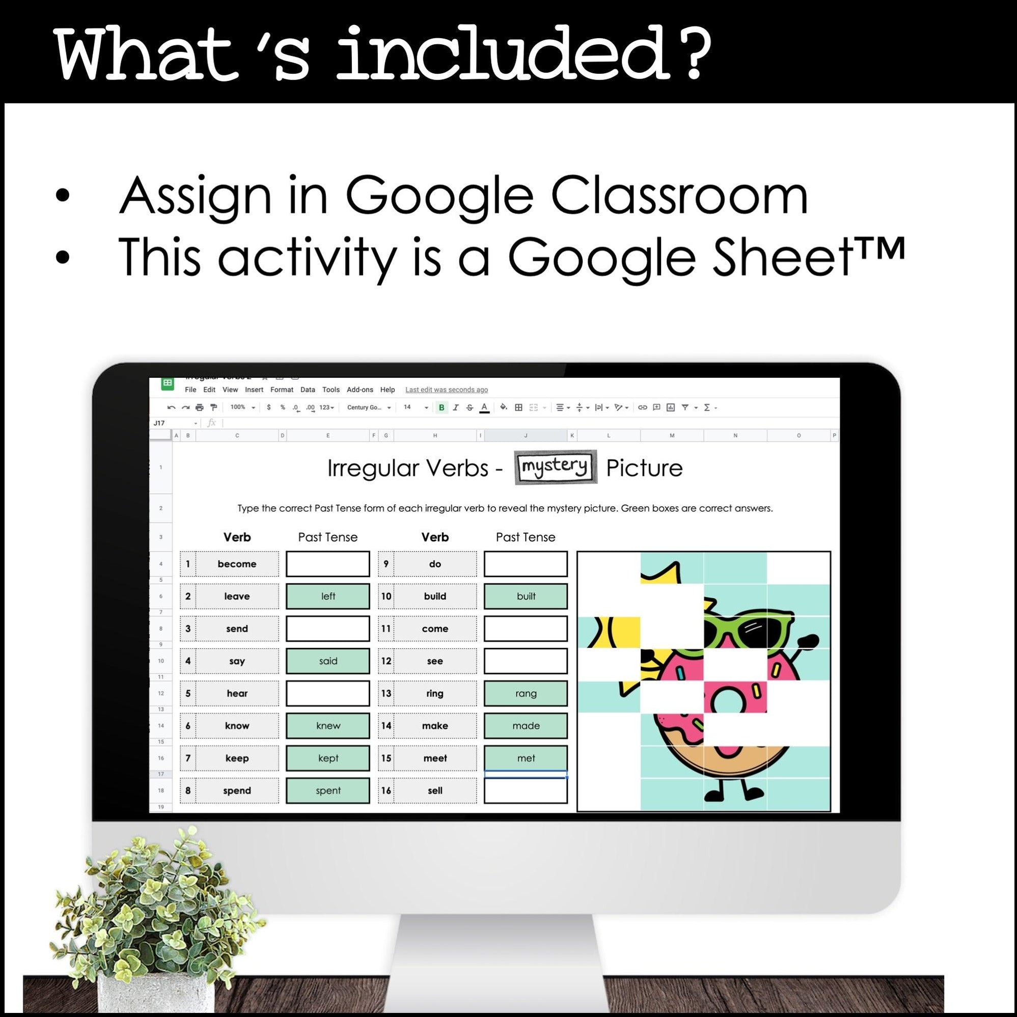 Irregular Verb Pixel Puzzle on Google Sheets™ – Hot Chocolate Teachables