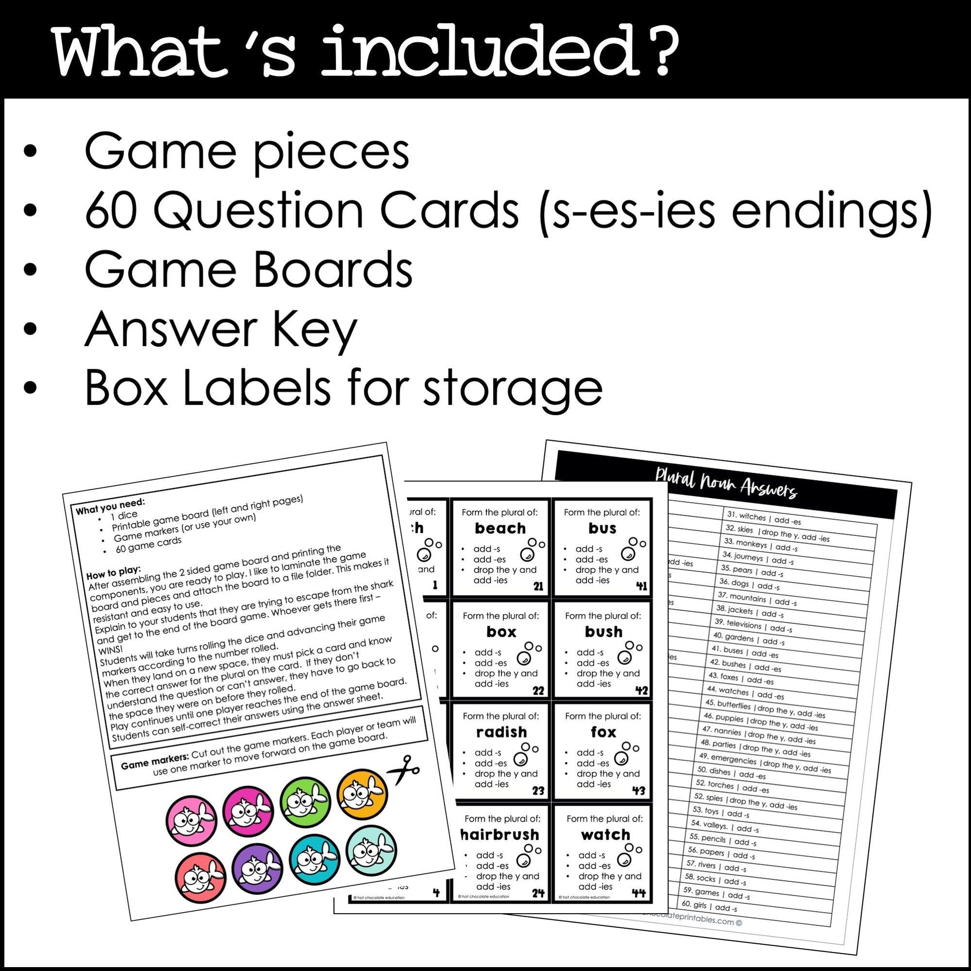 Plural Noun Spelling - Board Game for s, -es, -ies – Hot Chocolate ...