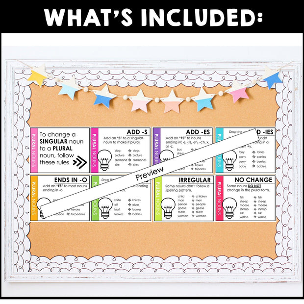 Plural Noun Rules Posters: s, es, ies, ves & Irregular