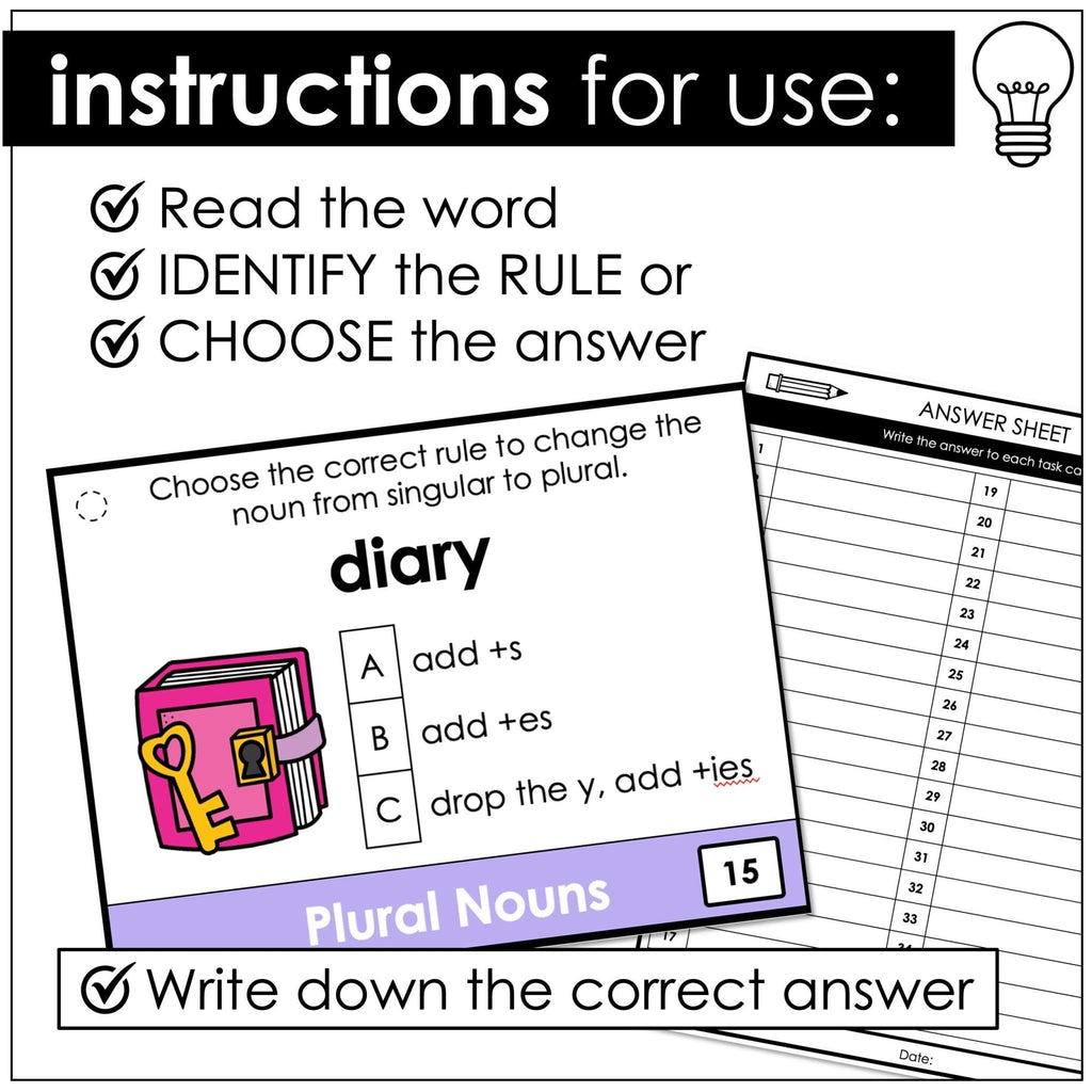 Plural Noun Spelling Rules Task Cards - Add +s +es +ies +ves – Hot ...