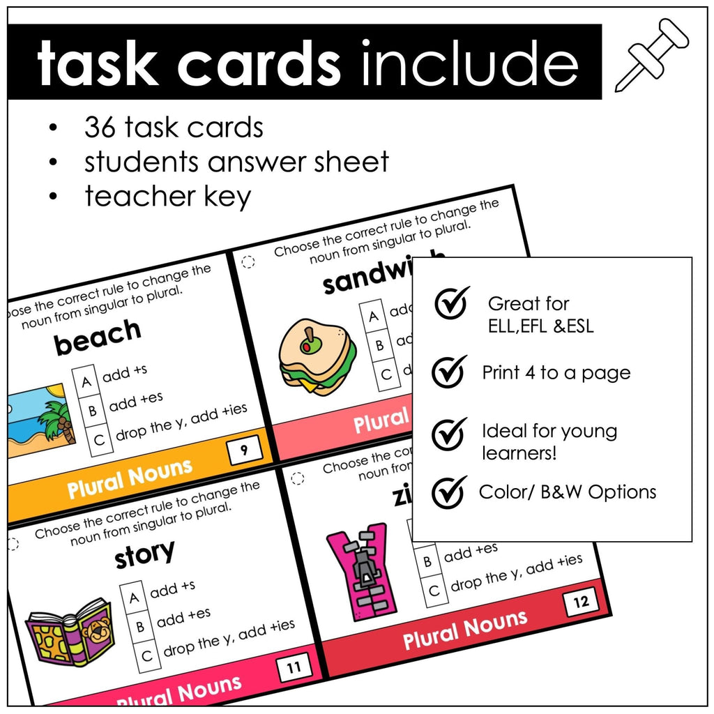 Plural Noun Spelling Rules Task Cards - Add +s +es +ies +ves – Hot ...