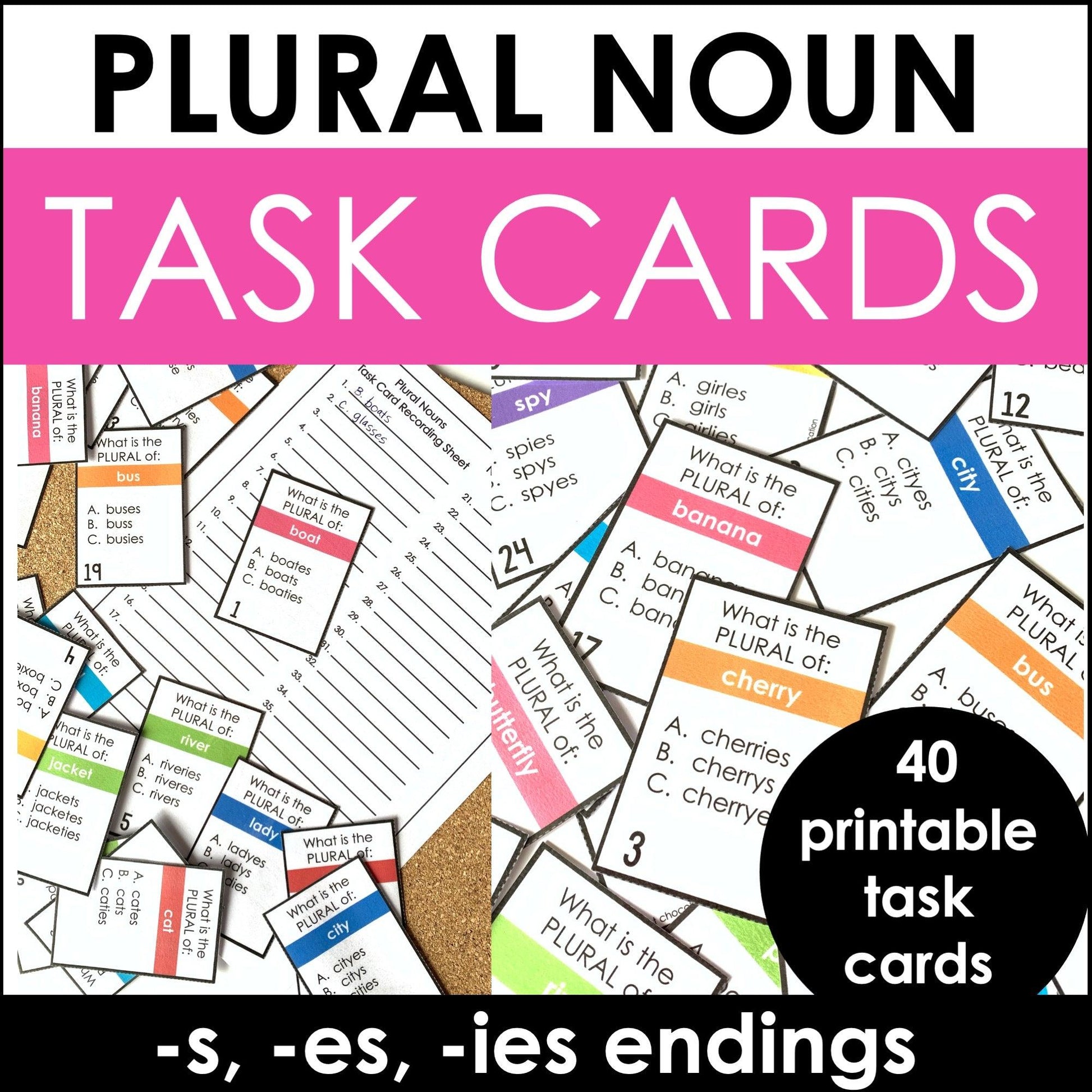 Spelling Task Cards for Plural Nouns: -s, -es, -ies – Hot Chocolate ...