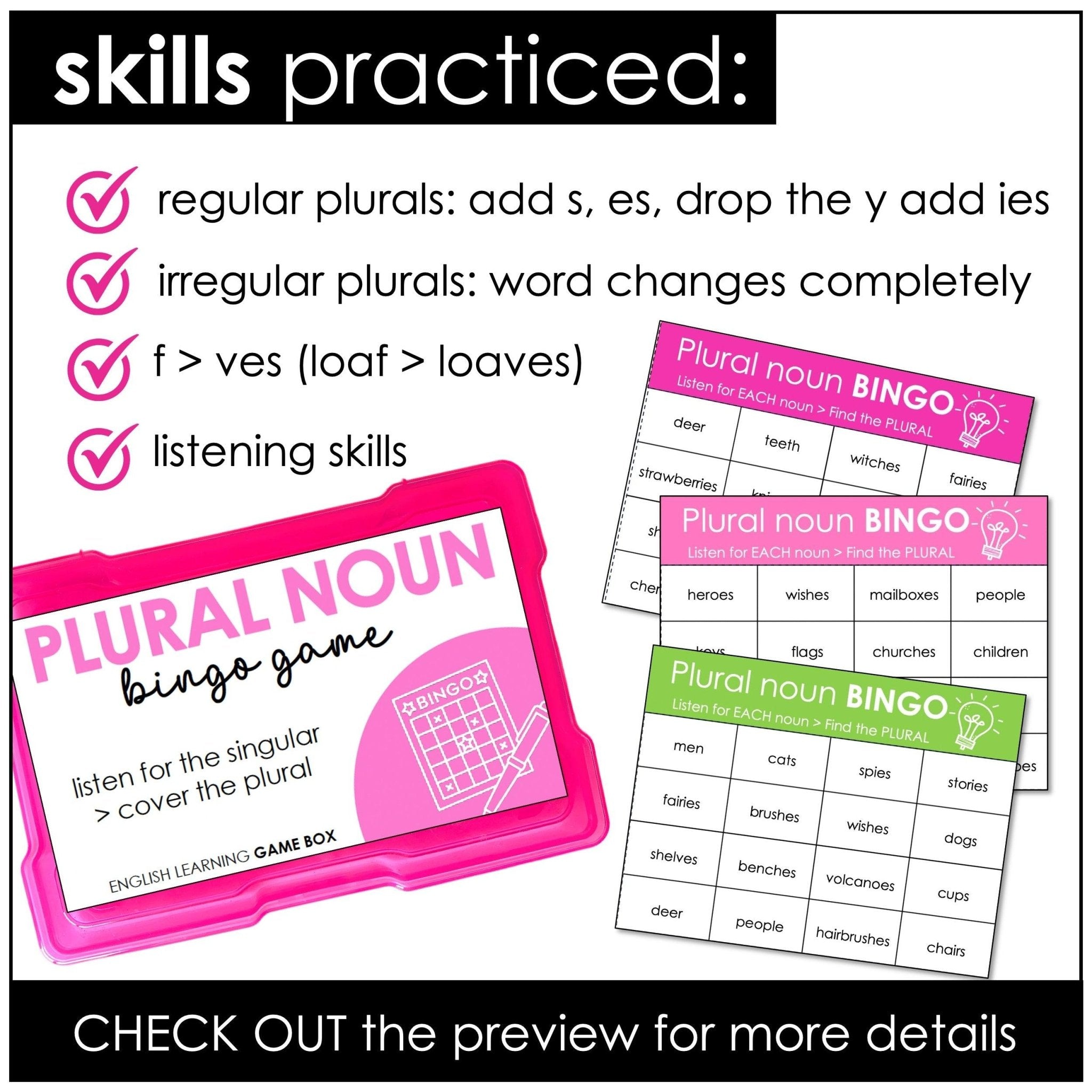 Plural Nouns Bingo Game | Singular to Plural Spelling Rules – Hot ...