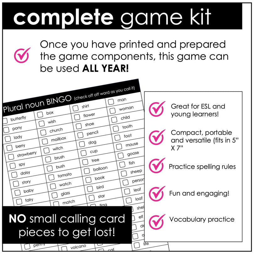Plural Nouns Bingo Game | Singular to Plural Spelling Rules