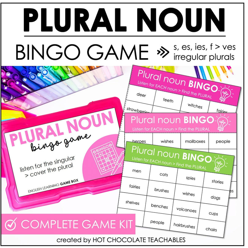 Plural Nouns Bingo Game | Singular to Plural Spelling Rules