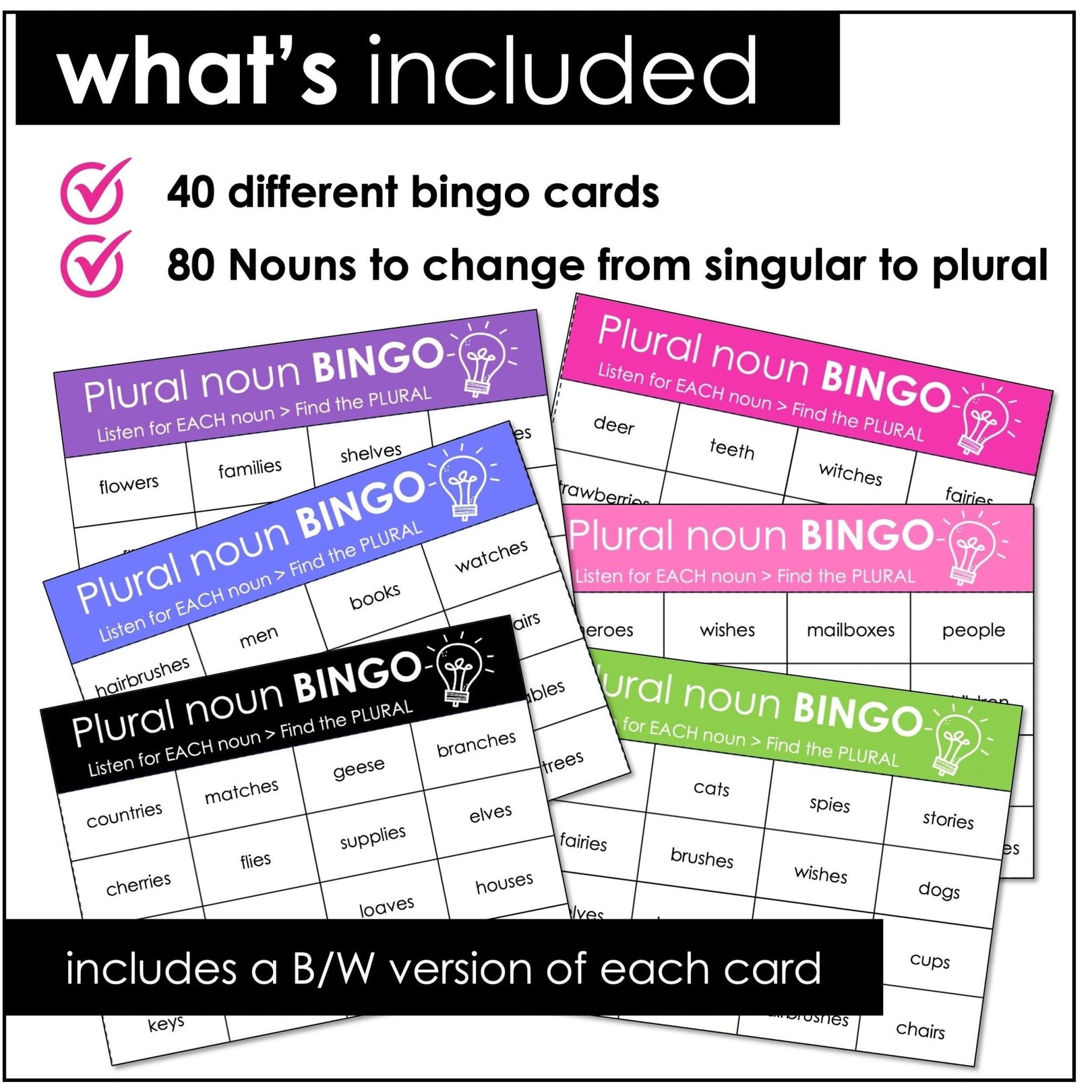 Plural Nouns Bingo Game | Singular to Plural Spelling Rules