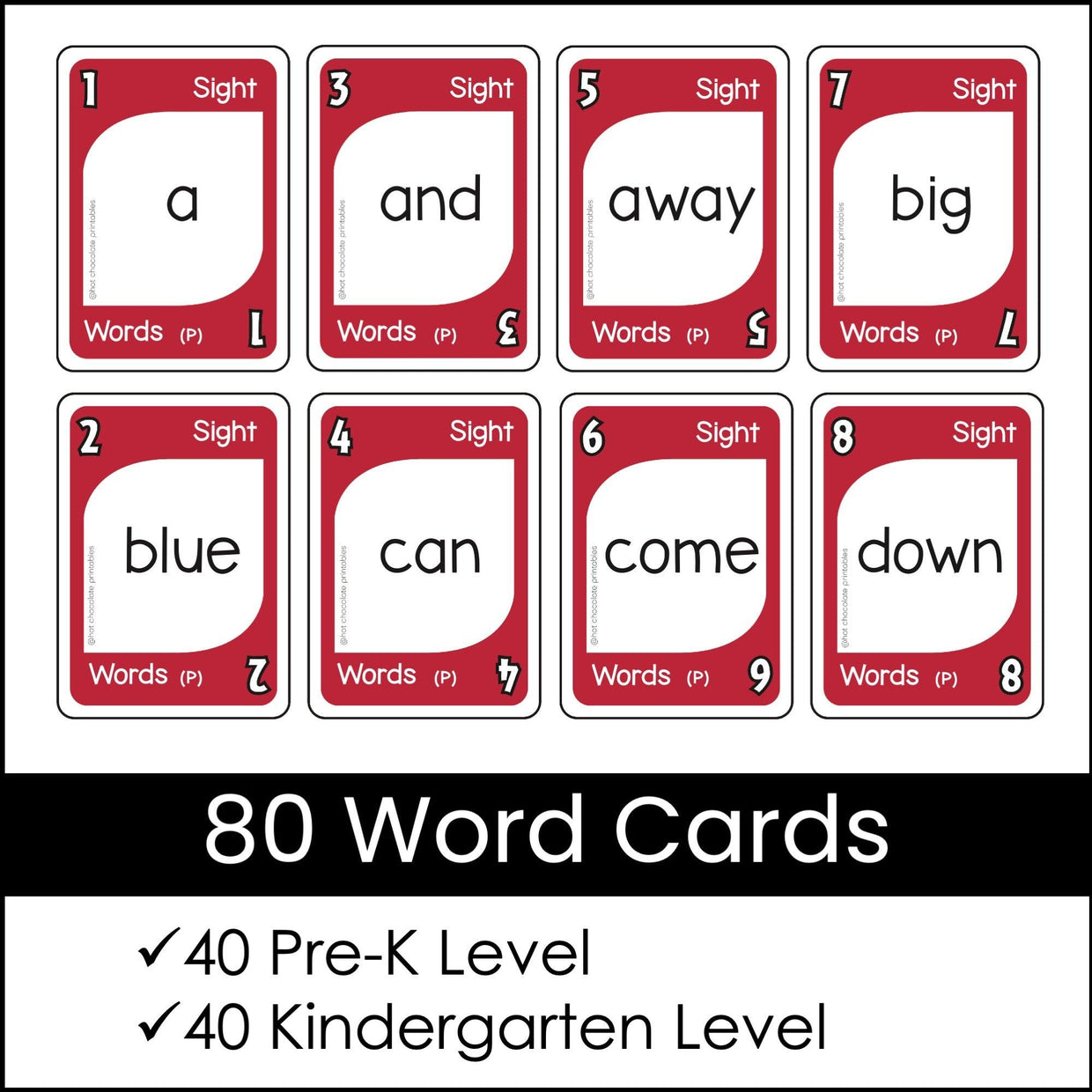 Pre-Primer Sight Word Card Game for Pre-K and Kindergarten