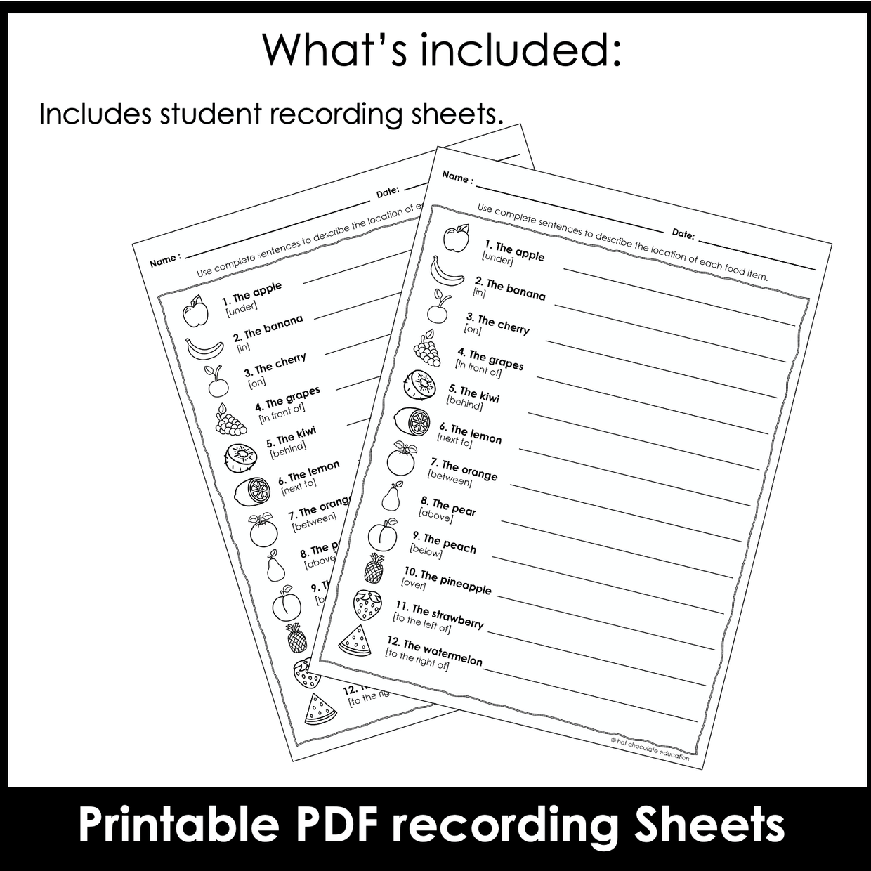 Food-themed Activity Cards & - Prepositions of Place