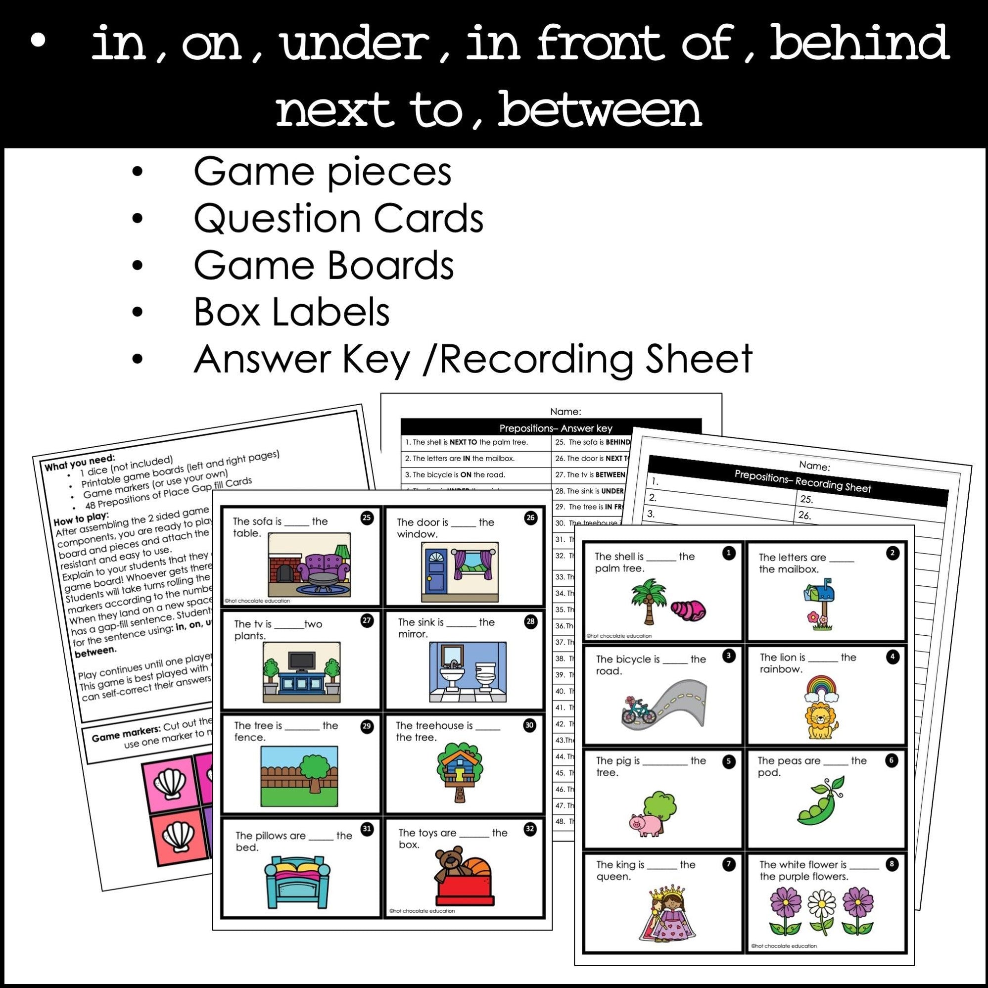 Place Prepositions Board Game | in, on, under, in front of – Hot ...