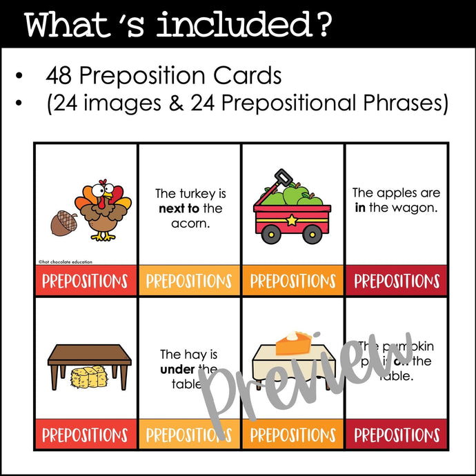 Fall Prepositions of Place Matching Cards