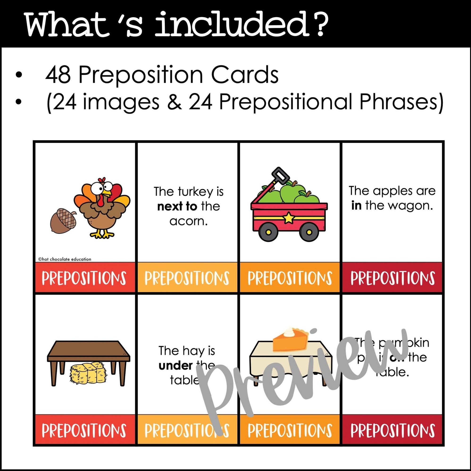 Fall Prepositions of Place Matching Cards – Hot Chocolate Teachables