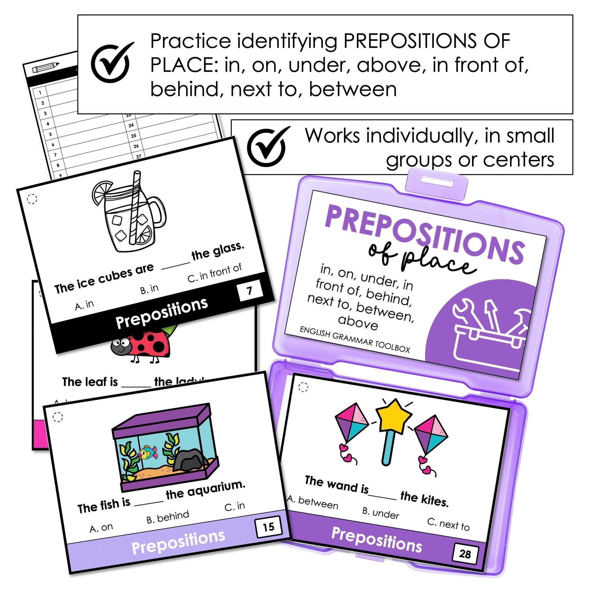 Prepositions of Place Task Cards - in, on, under, next to – Hot ...