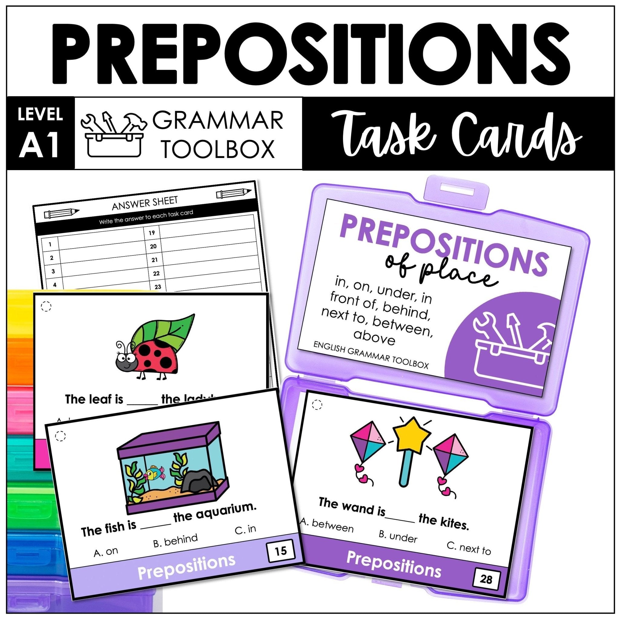 Prepositions of Place Task Cards - in, on, under, next to – Hot ...