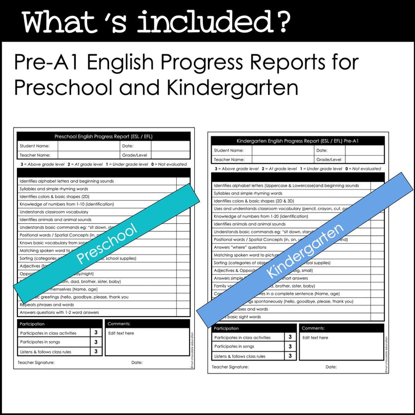 Editable Progress Reports for Preschool & Kindergarten ESL