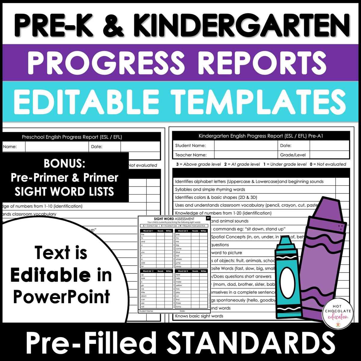 Editable Progress Reports for Preschool & Kindergarten ESL – Hot ...