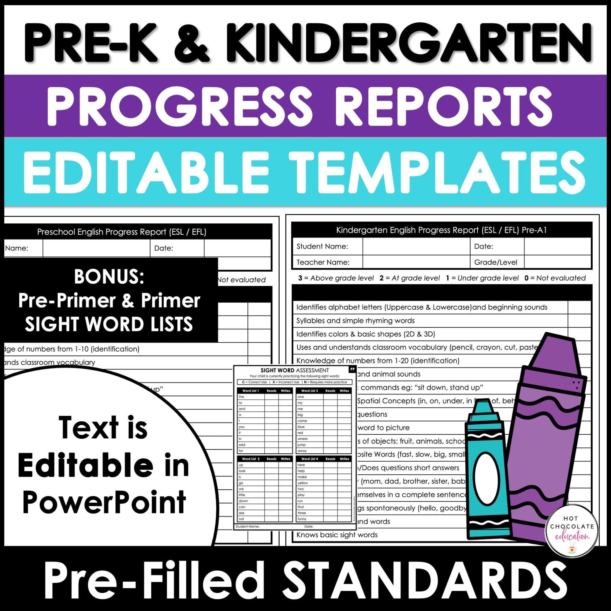 Editable Progress Reports for Preschool & Kindergarten ESL – Hot ...