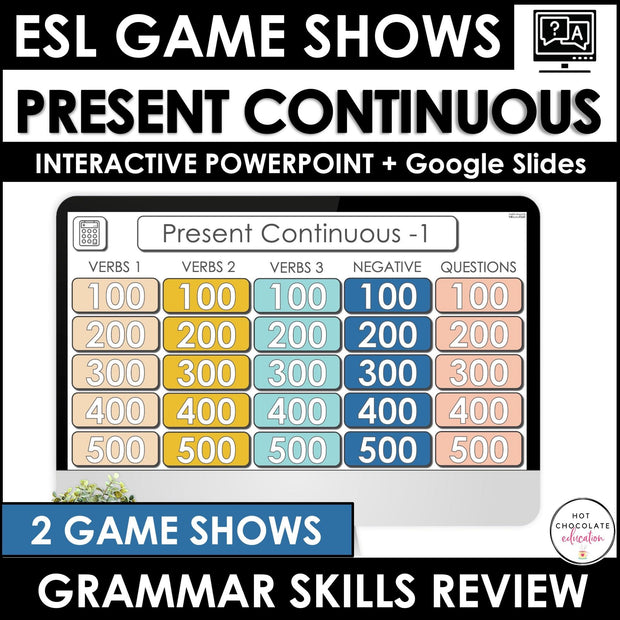 Present Continuous Action Verbs Game Show - Quiz Style