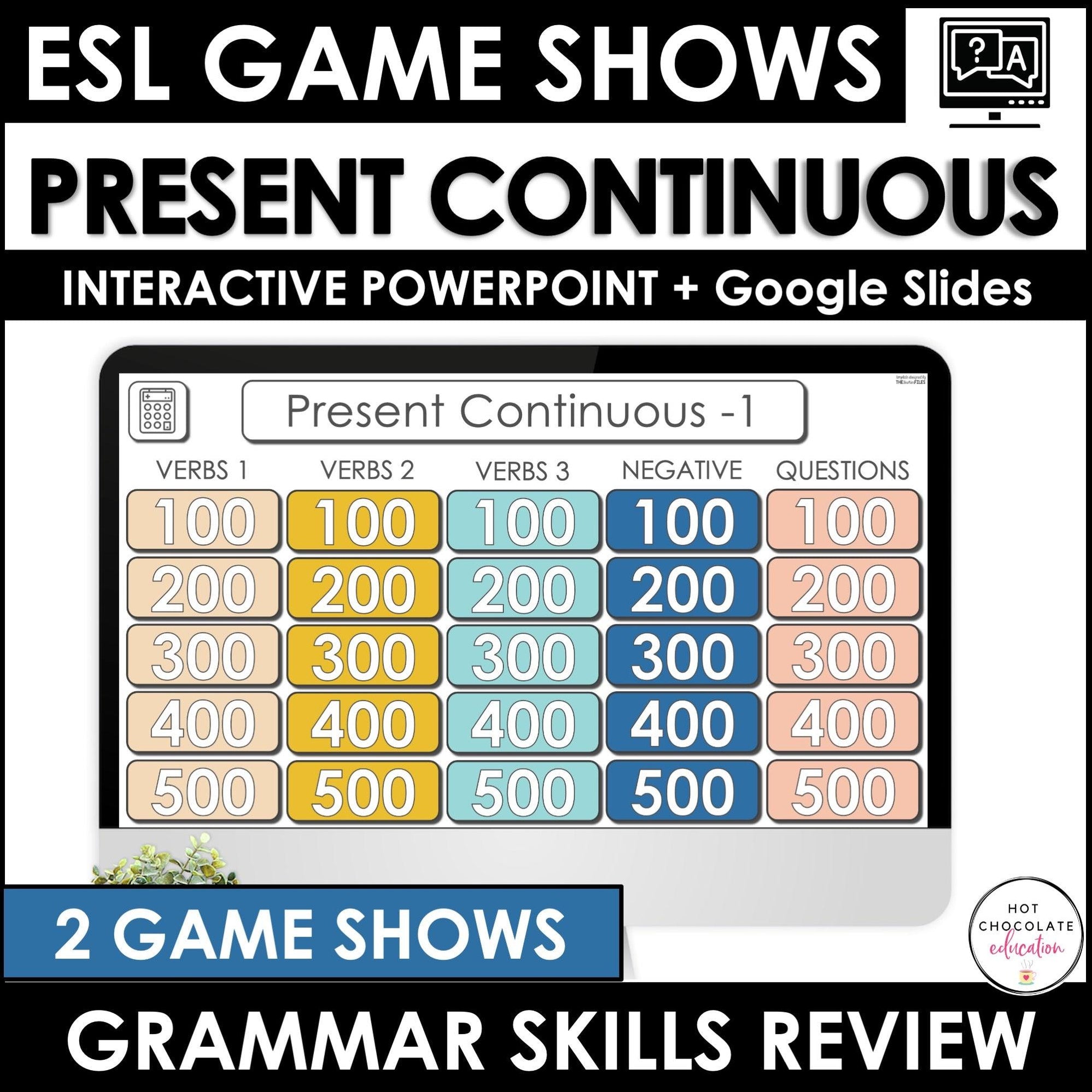 Present Continuous Action Verbs Game Show - Quiz Style – Hot Chocolate ...