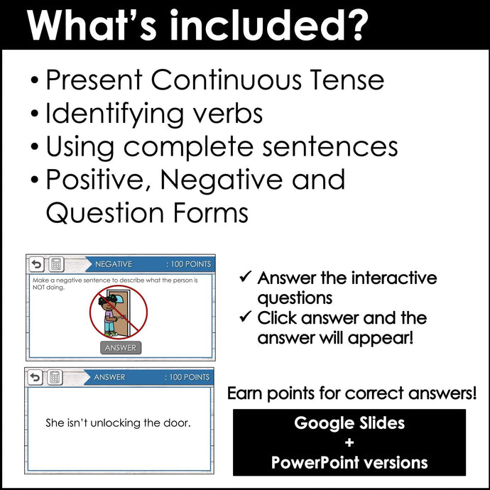 Present Continuous Action Verbs Game Show - Quiz Style