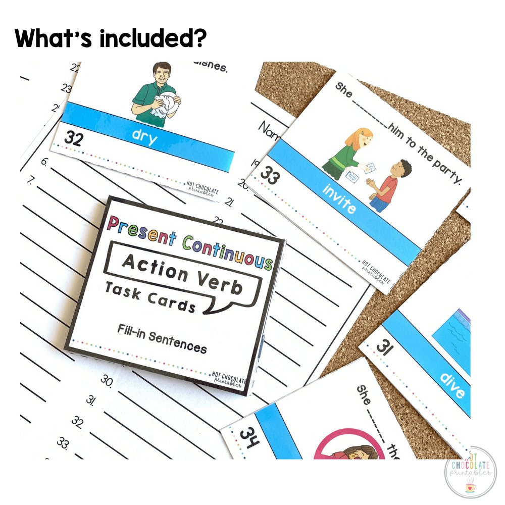 Present Continuous Task Cards : Positive and Negative