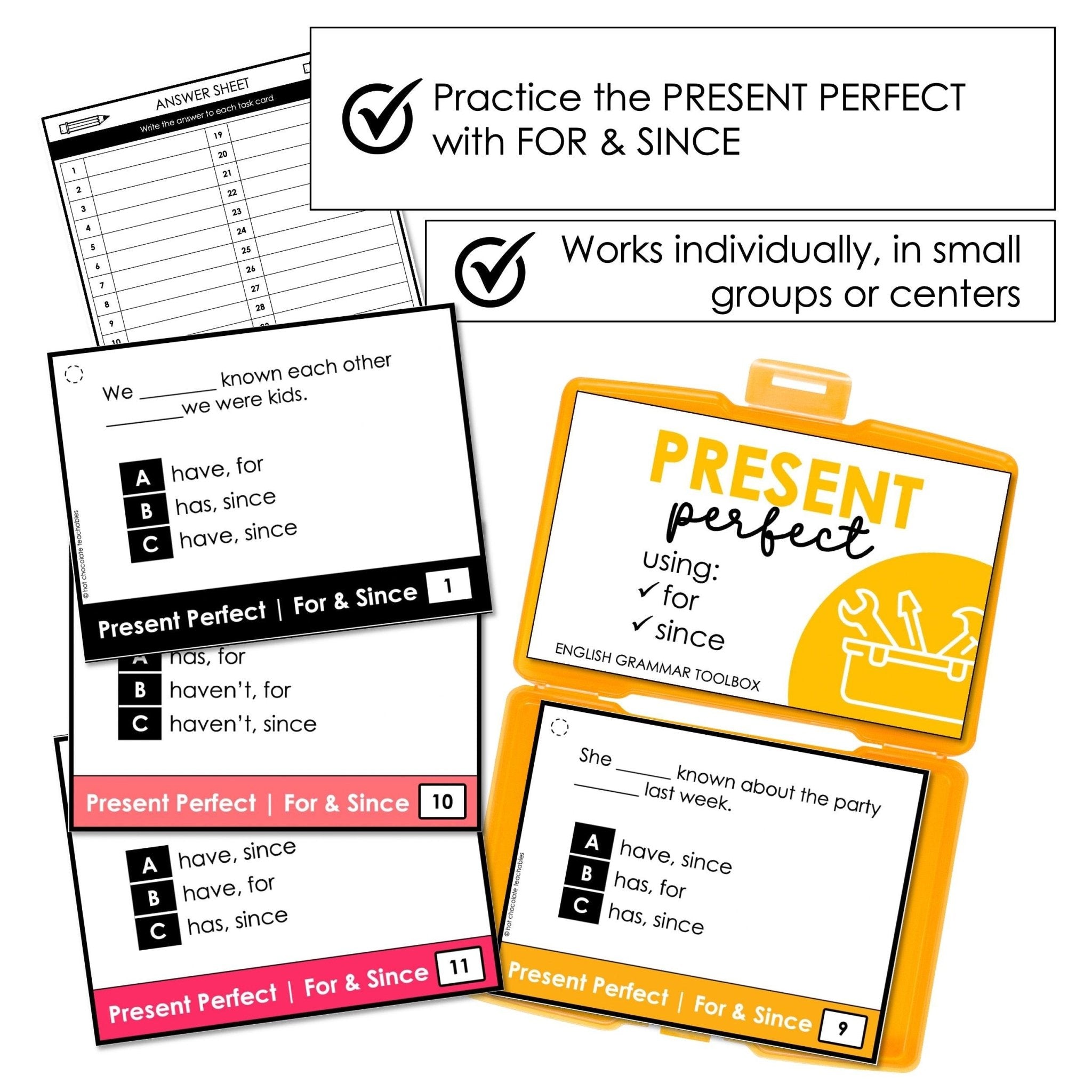 Present Perfect with FOR and SINCE | Grammar Task Cards – Hot Chocolate ...
