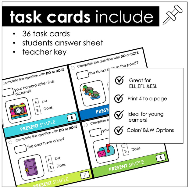 Subject-Verb Agreement Task Cards: Do or Does?