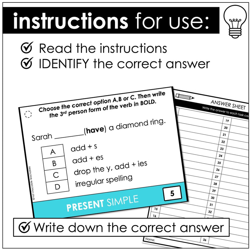 Verb Spelling Rules for 3rd Person - HE, SHE, IT