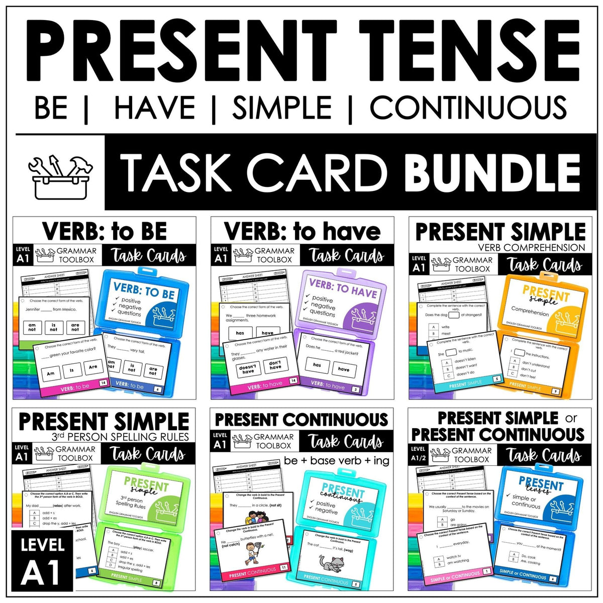 Grammar Task Cards Bundle - Simple & Continuous for ESL – Hot Chocolate ...