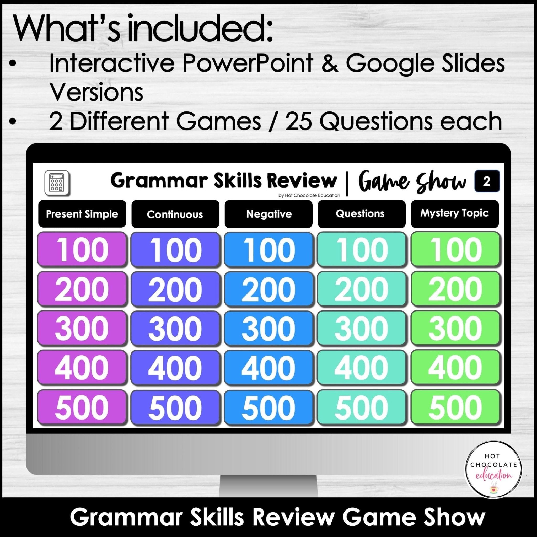 Verb Review Game Show - Interactive PPT + Google Slides – Hot Chocolate ...