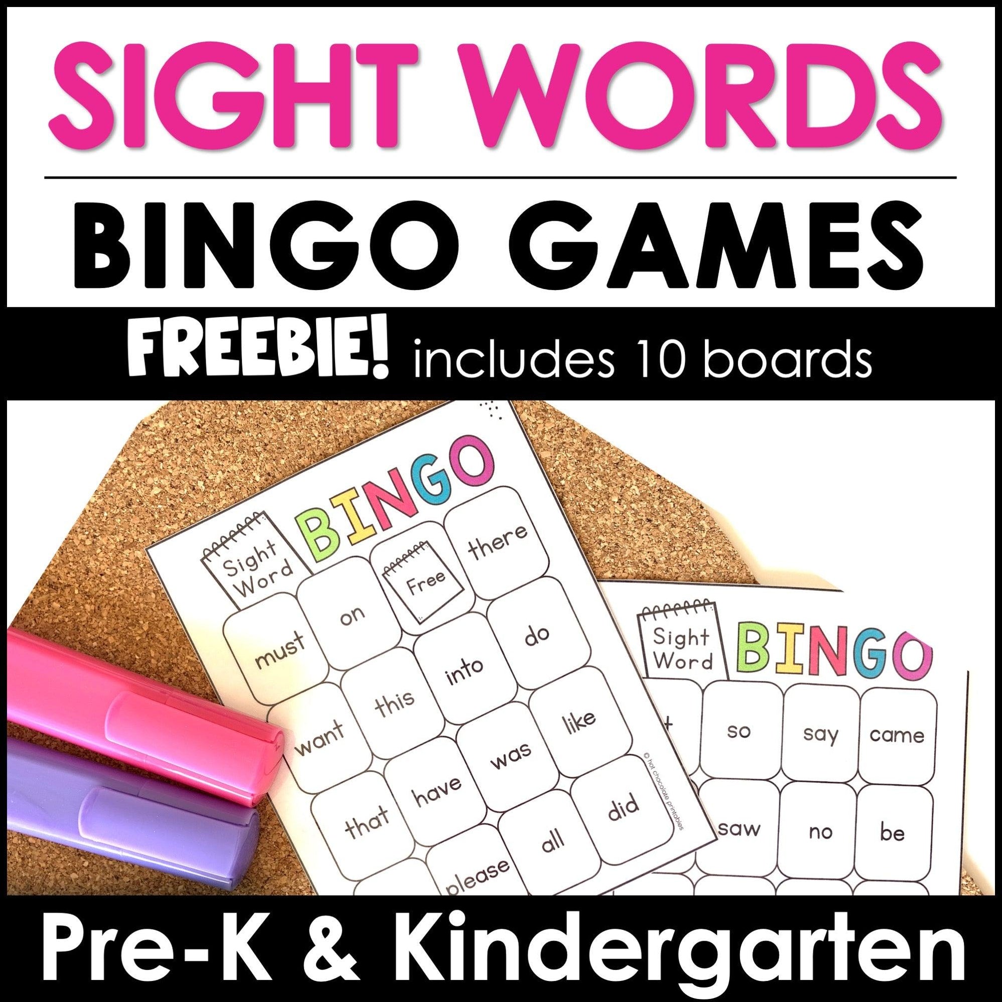 Free Beginning Sight Words Bingo - 10 Unique Boards – Hot Chocolate ...