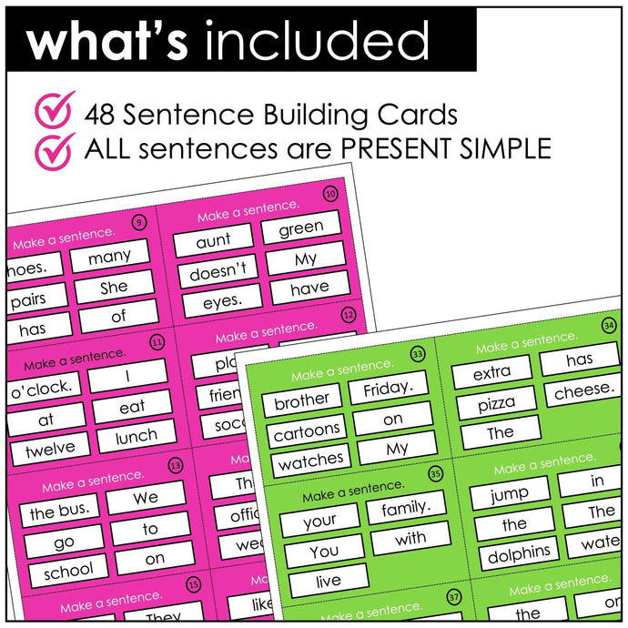 Sentence Building Activity Cards - Present Simple Game