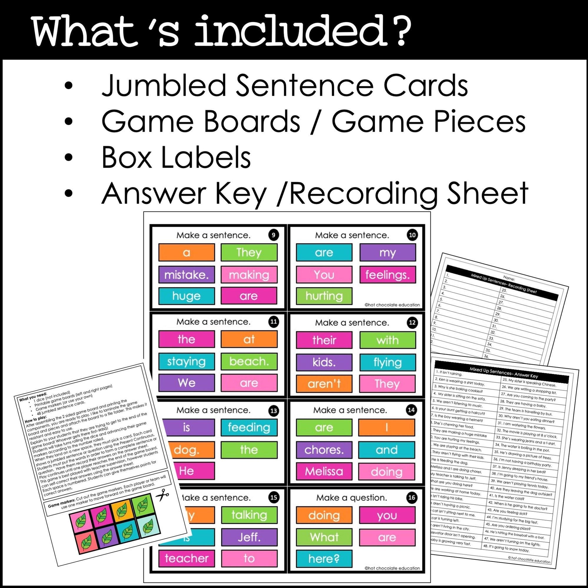 Sentence Building Board Game | Present Continuous – Hot Chocolate ...