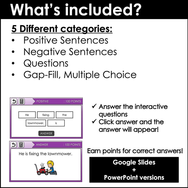 Word Order Game Show: Present Continuous Sentence Building