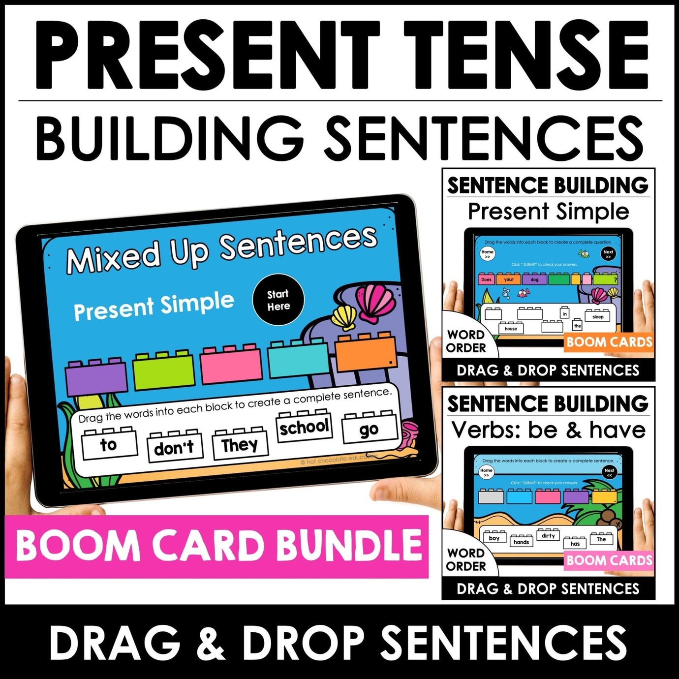 Present Simple Verb Word Order - Sentence Building Boom Card