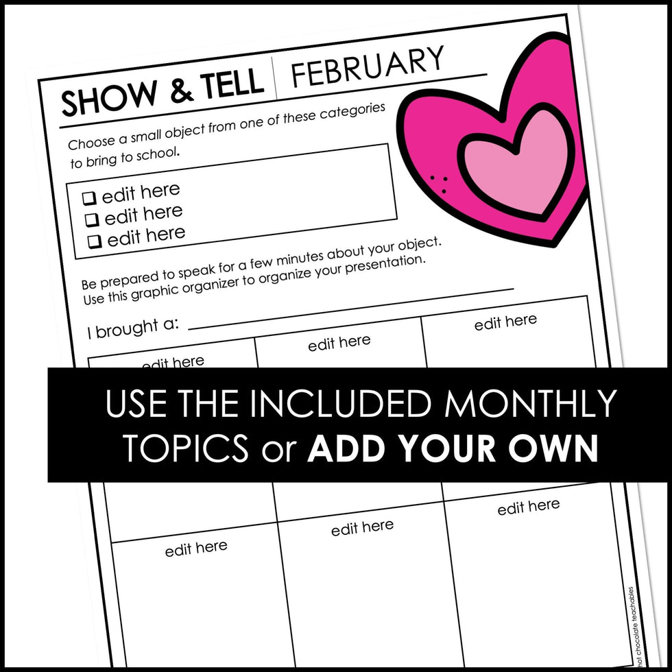 Show and Tell - Year Long Done For You Topic Prompts