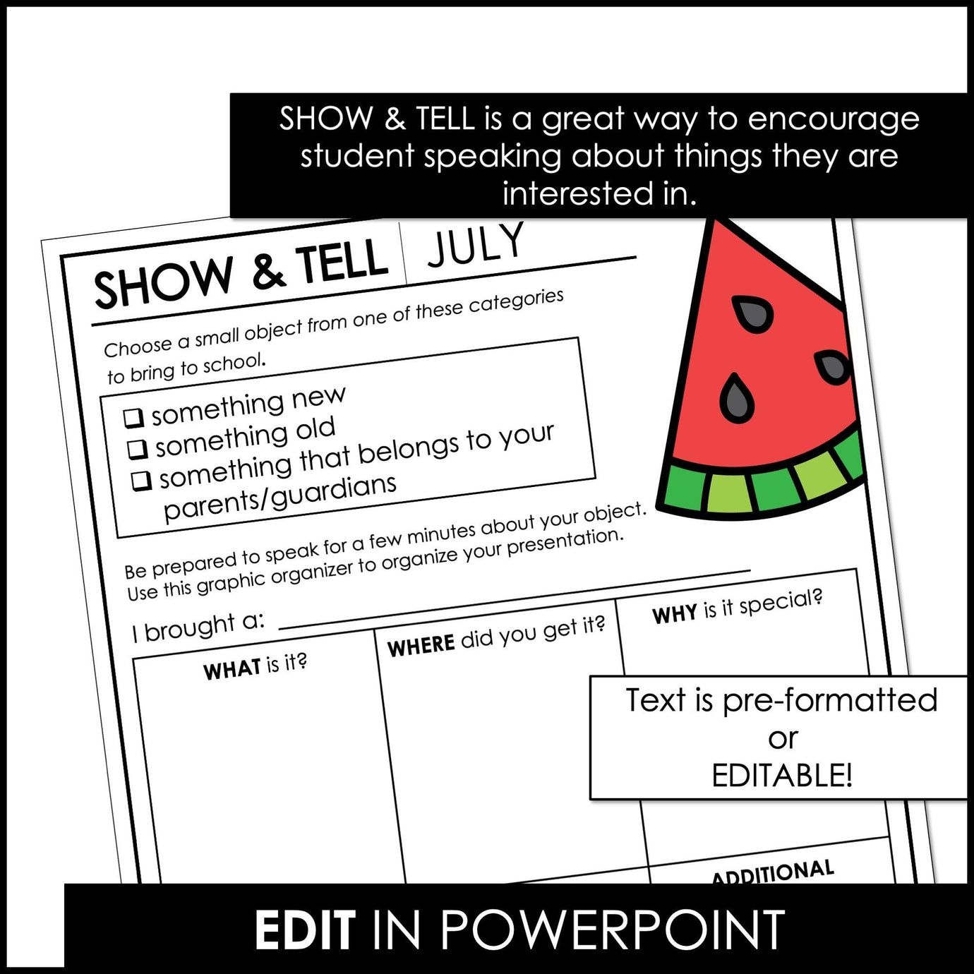 Show and Tell - Year Long Done For You Topic Prompts