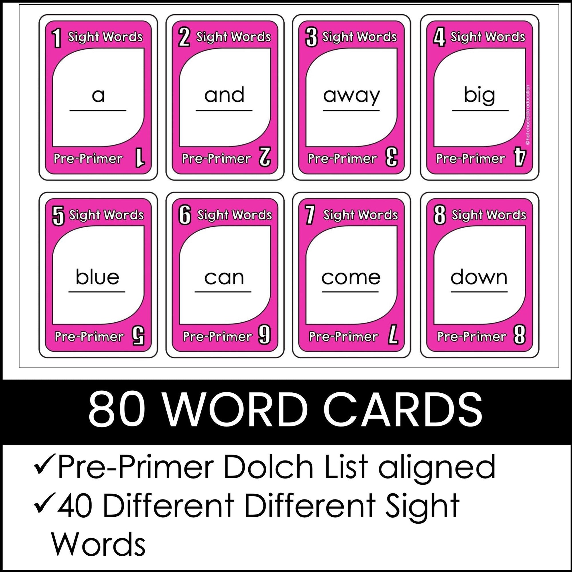 Sight Word Card Game | Dolch Pre-Primer Aligned – Hot Chocolate Teachables