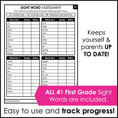First Grade Sight Word Progress Reports | Monitor & Evaluate – Hot ...