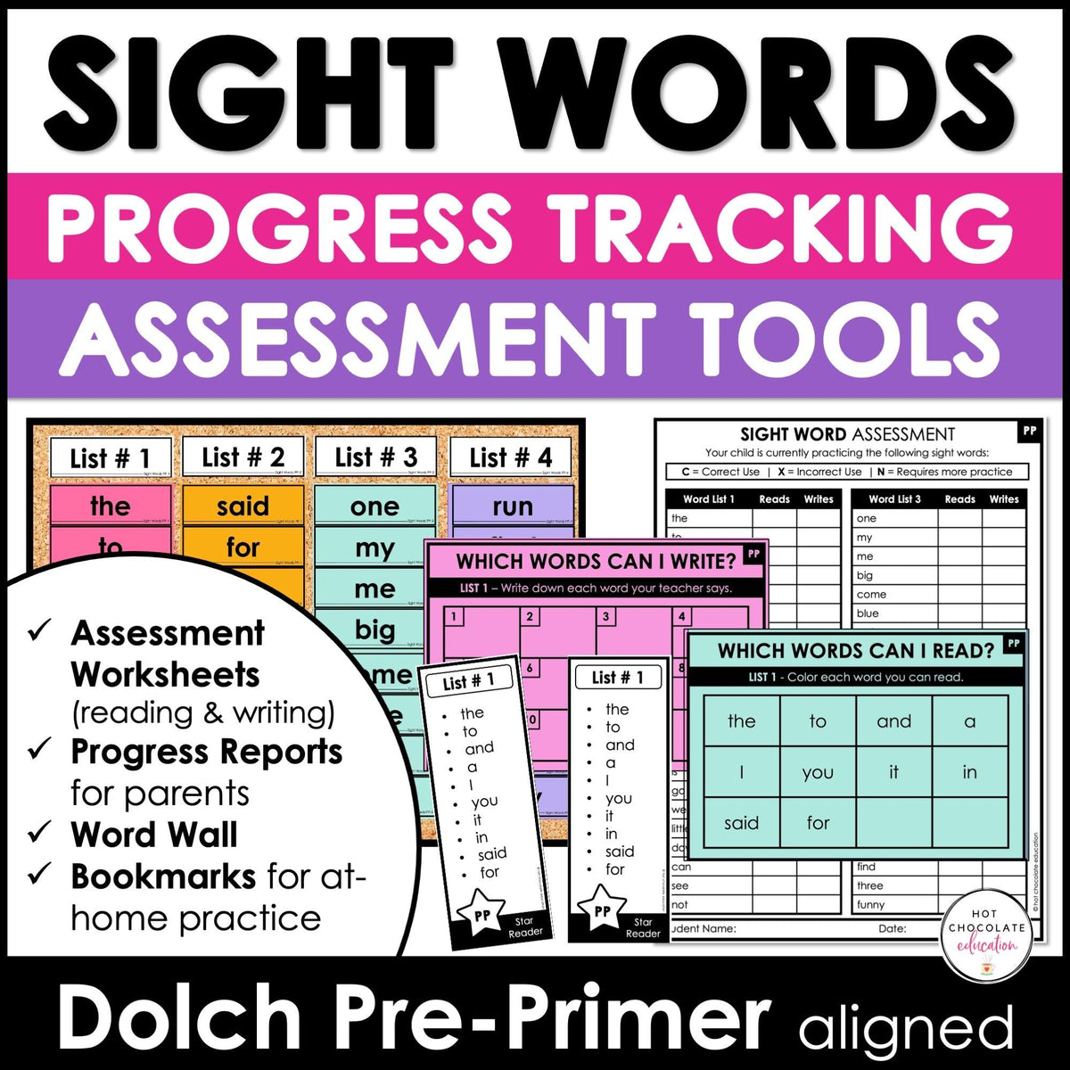 Sight Word Progress Reports - Pre-Primer Words – Hot Chocolate Teachables