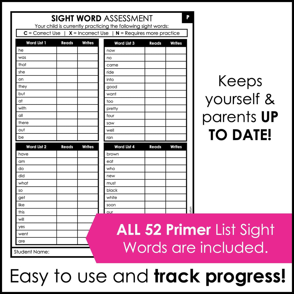 Sight Word Progress Reports - Tracking Tool - Primer Words – Hot ...