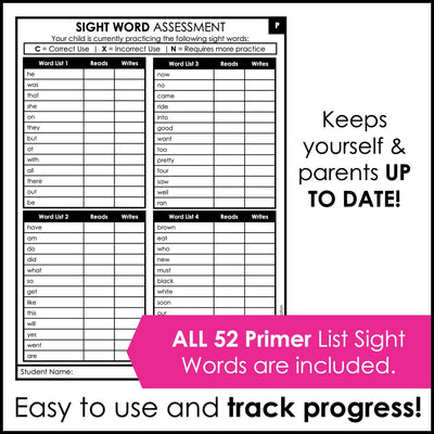Sight Word Progress Reports - Tracking Tool - Primer Words – Hot ...
