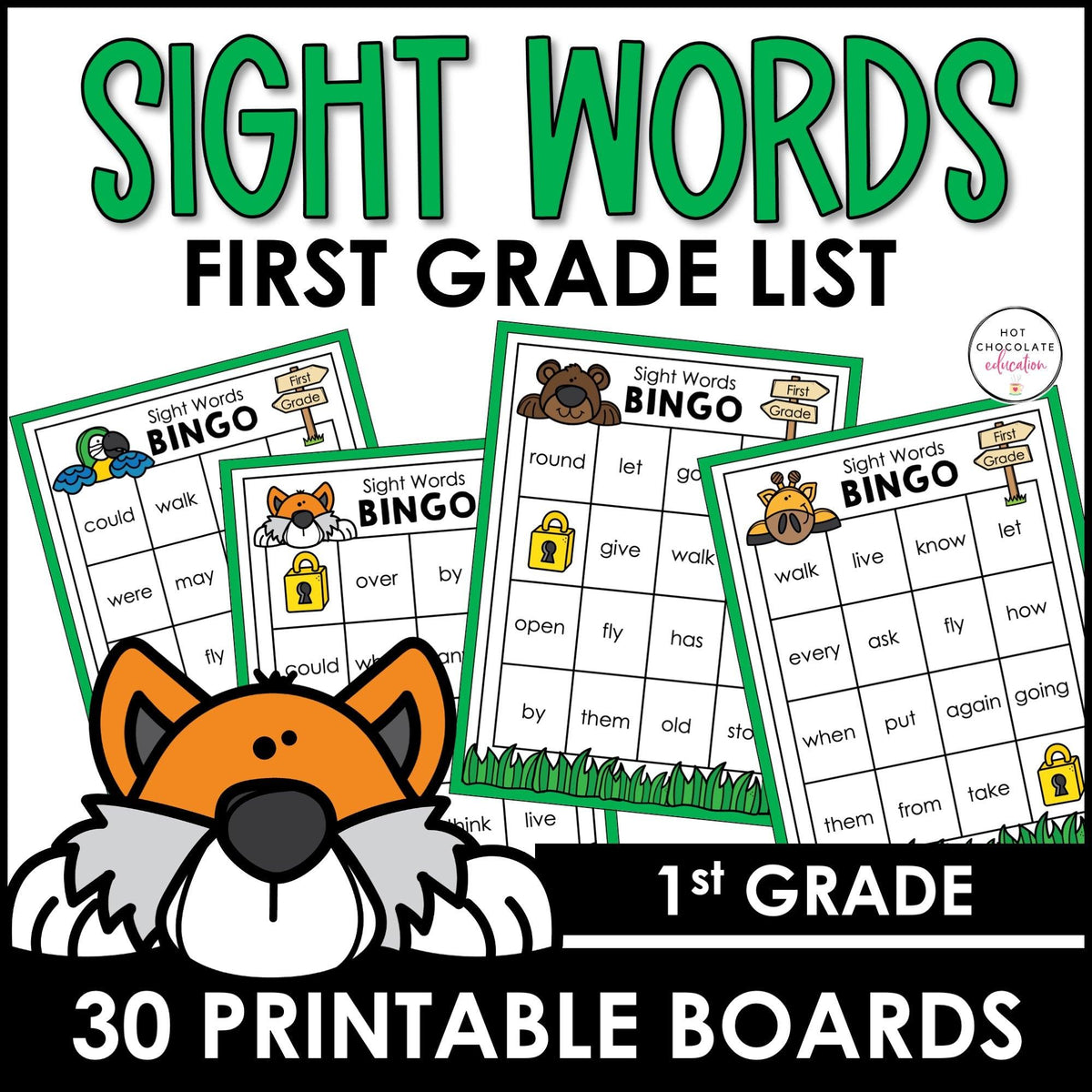 Sight Words for First Grade Bingo Game - Dolch Aligned – Hot Chocolate ...